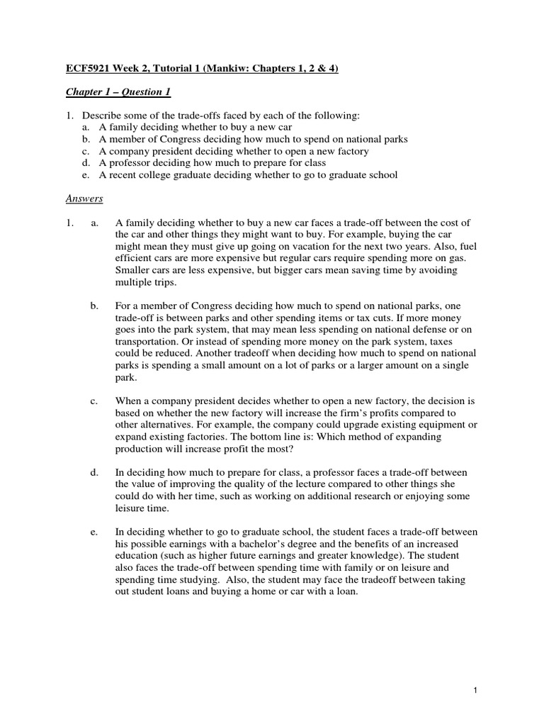Chapter 1 - Question 1: ECF5921 Week 2, Tutorial 1 (Mankiw: Chapters 1, 2 & 4) | PDF | Long Run ...
