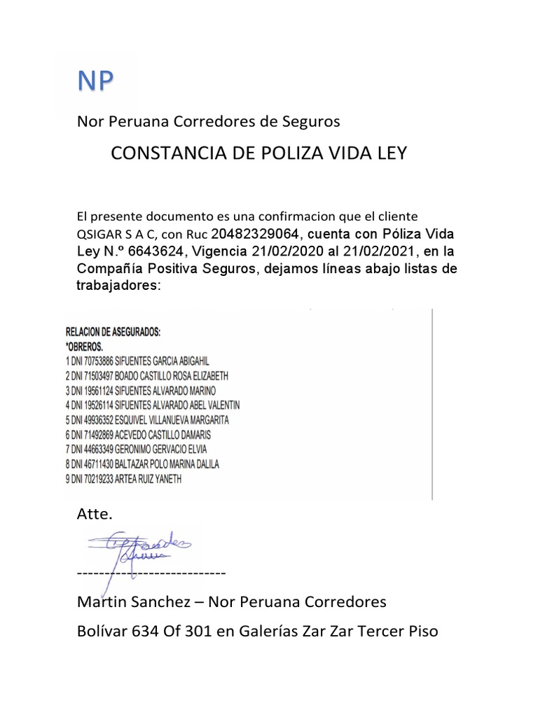 Constancia Vida Ley | PDF