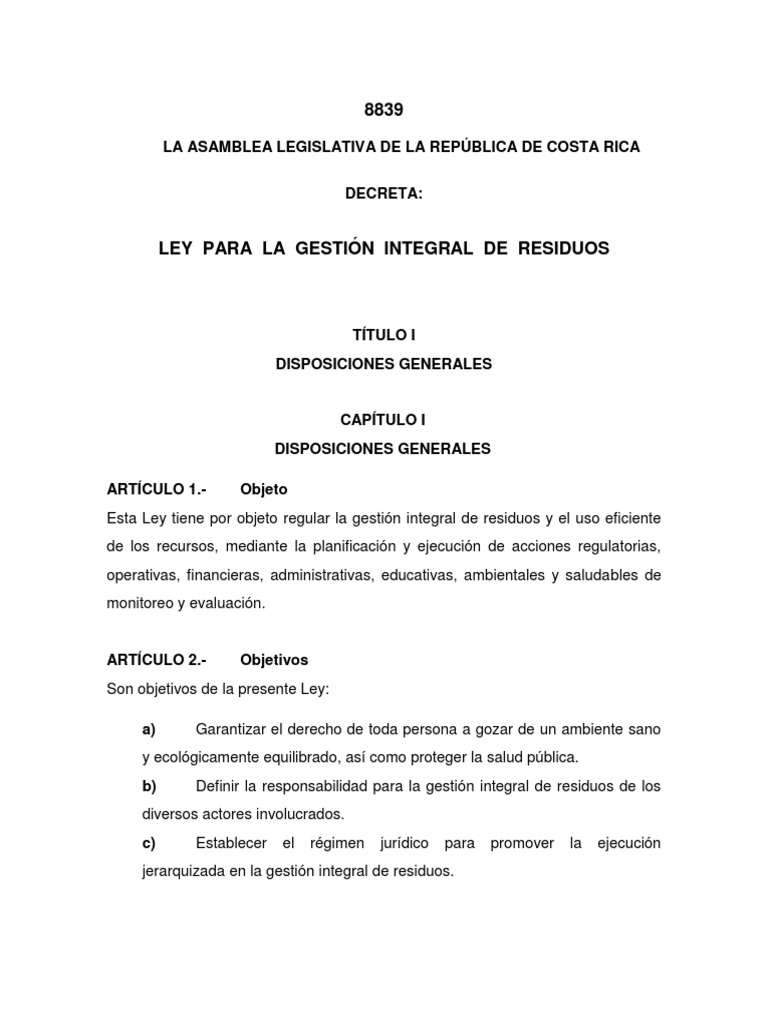 Ley 8839 | PDF | Gestión de residuos | Residuos