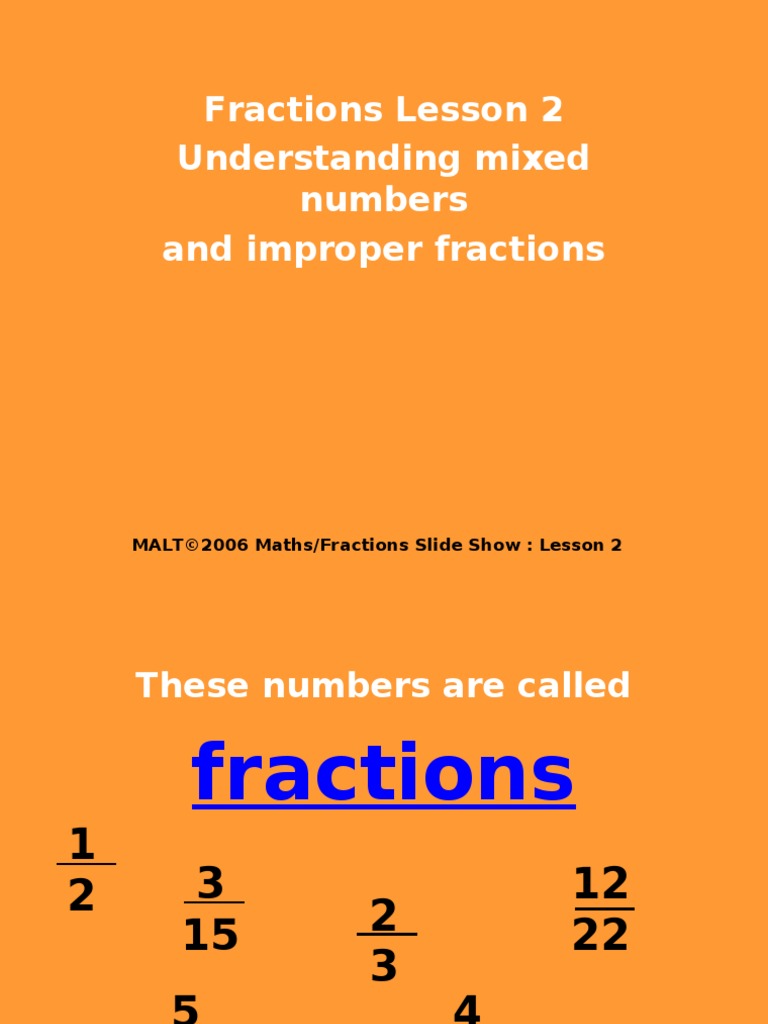 Fractions Lesson 2 Understanding Mixed Numbers and Improper Fractions ...