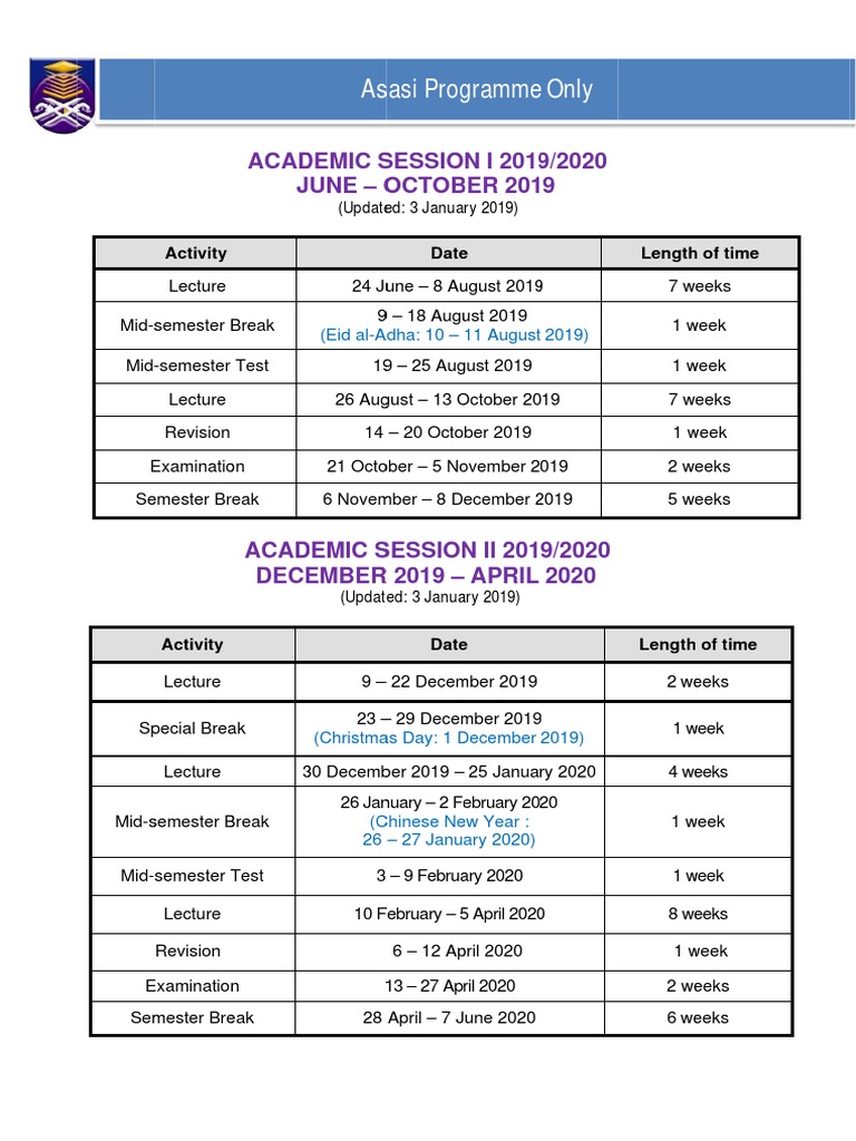Academic Sessions 2019-2020 PDF | PDF | Academic Term | Educational Stages