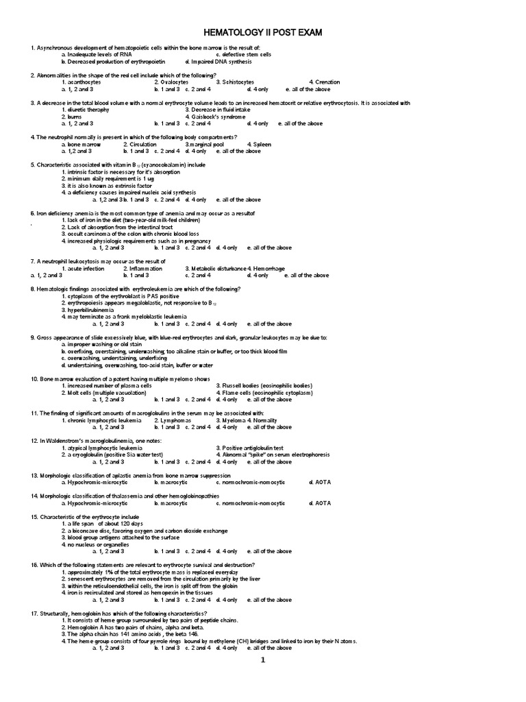 Hema Local Post Test | PDF | Anemia | Hemoglobin