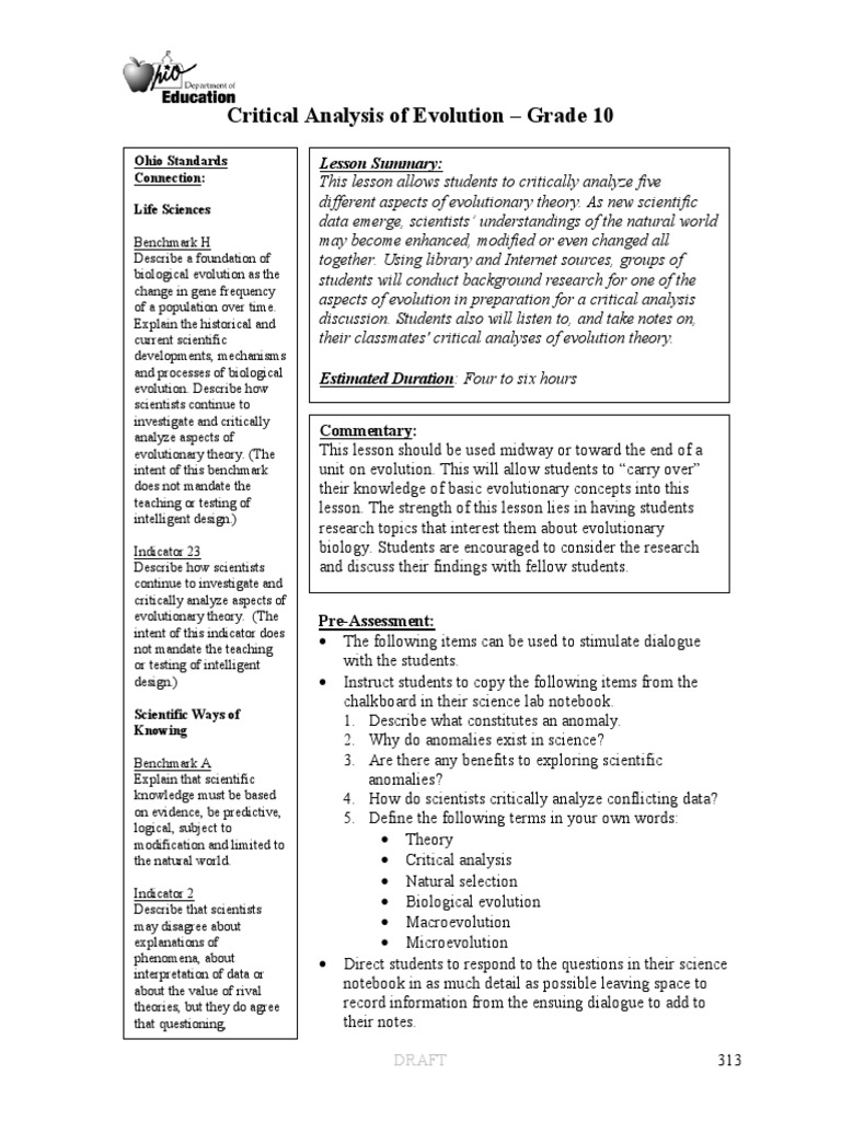Critical Analysis of Evolution Concepts | PDF | Evolution | Scientific ...