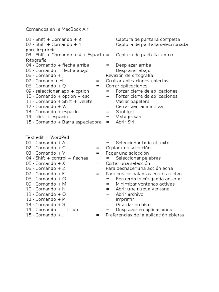 Comandos para MacBook Air | PDF