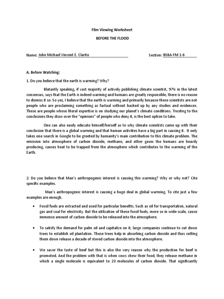 Film Viewing Worksheet Before The Flood | Download Free PDF | Global ...