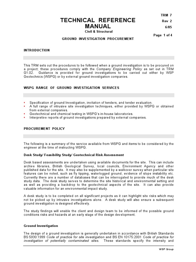 Ground Investigation Procurement Guide | PDF | Specification (Technical ...