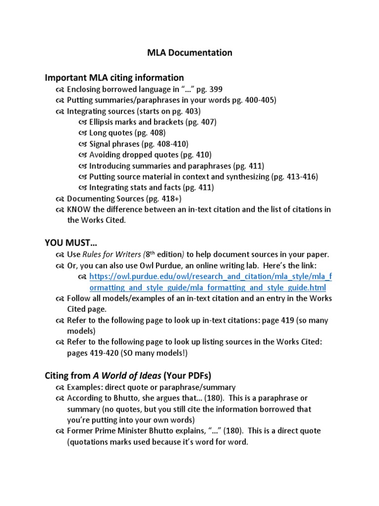 MLA Documentation Important MLA Citing Information: Ormatting - and ...