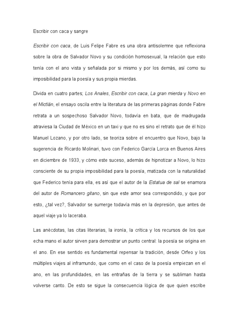 Reseña Escribir Con Caca | PDF | Poesía | Homosexualidad