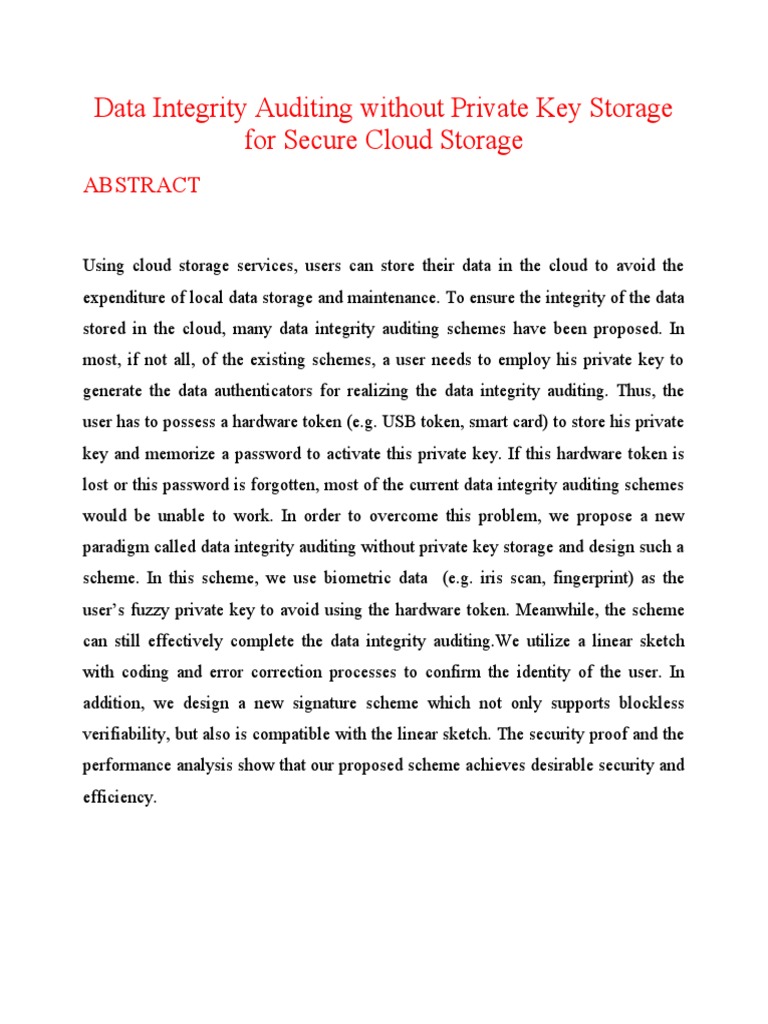 Data Integrity Auditing Without Private Key Storage For Secure Cloud Storage Pdf Cloud