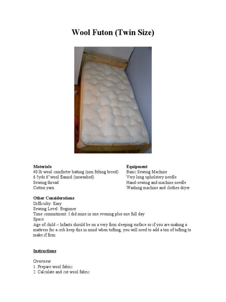Wool Futon (Twin Size) : Materials Equipment | PDF | Yarn | Seam (Sewing)