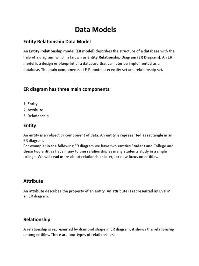 Data Models: Entity Relationship Data Model | PDF | Data Model ...