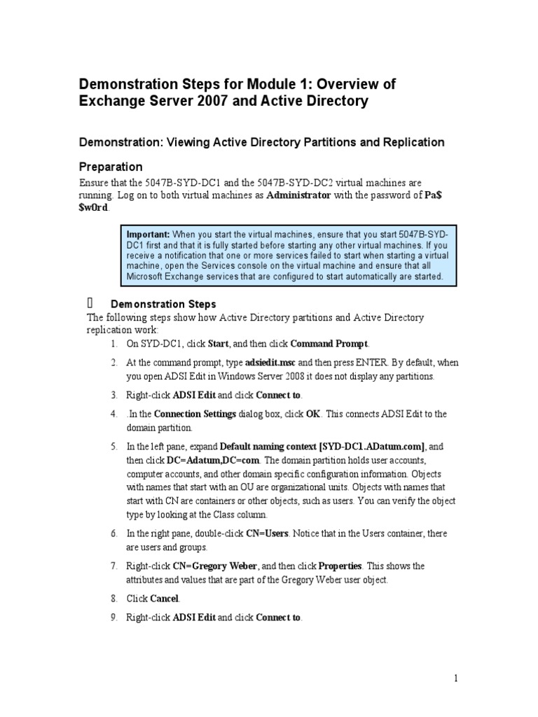 Demonstration Steps For Module 1: Overview of Exchange Server 2007 and Active Directory | PDF ...