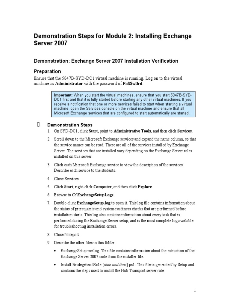 Demonstration Steps For Module 2: Installing Exchange Server 2007 | Download Free PDF ...