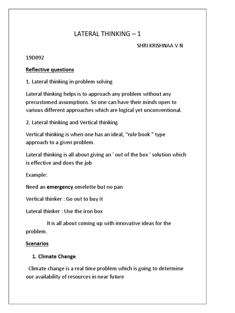 Lateral Thinking Worksheet 1 | PDF | Global Warming | Thought