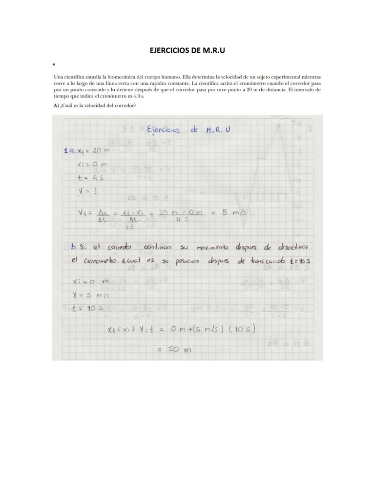 Ejercicios de M.R.U y M.R.U.A | PDF