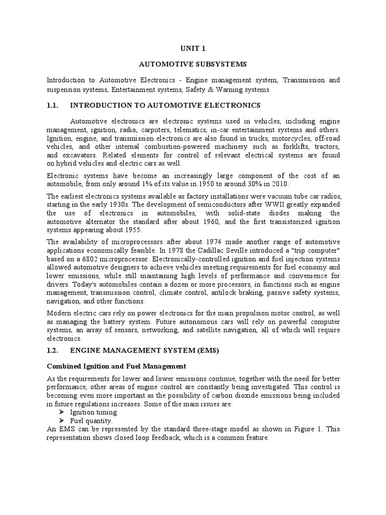 Unit 1 Automotive Subsystems | PDF | Ignition System | Anti Lock ...