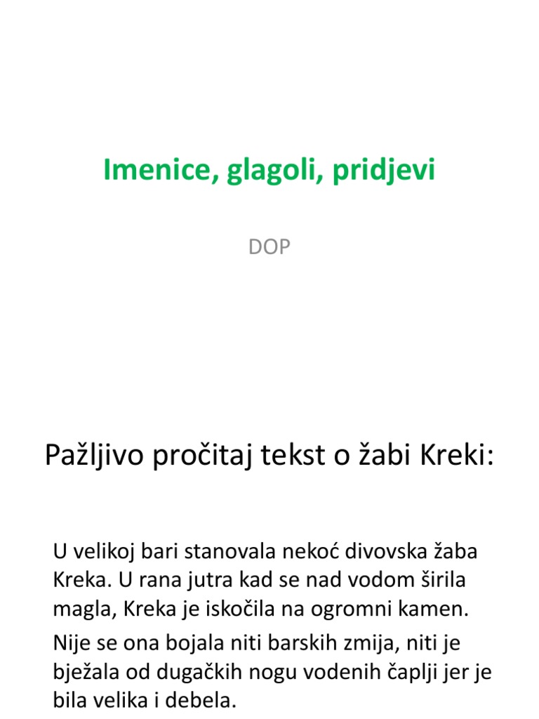 Imenice Glagoli Pridjevi Dop | PDF