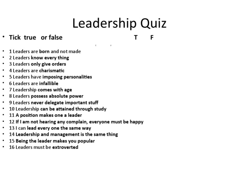 Leadership Quiz: - Tick True or False T F | PDF