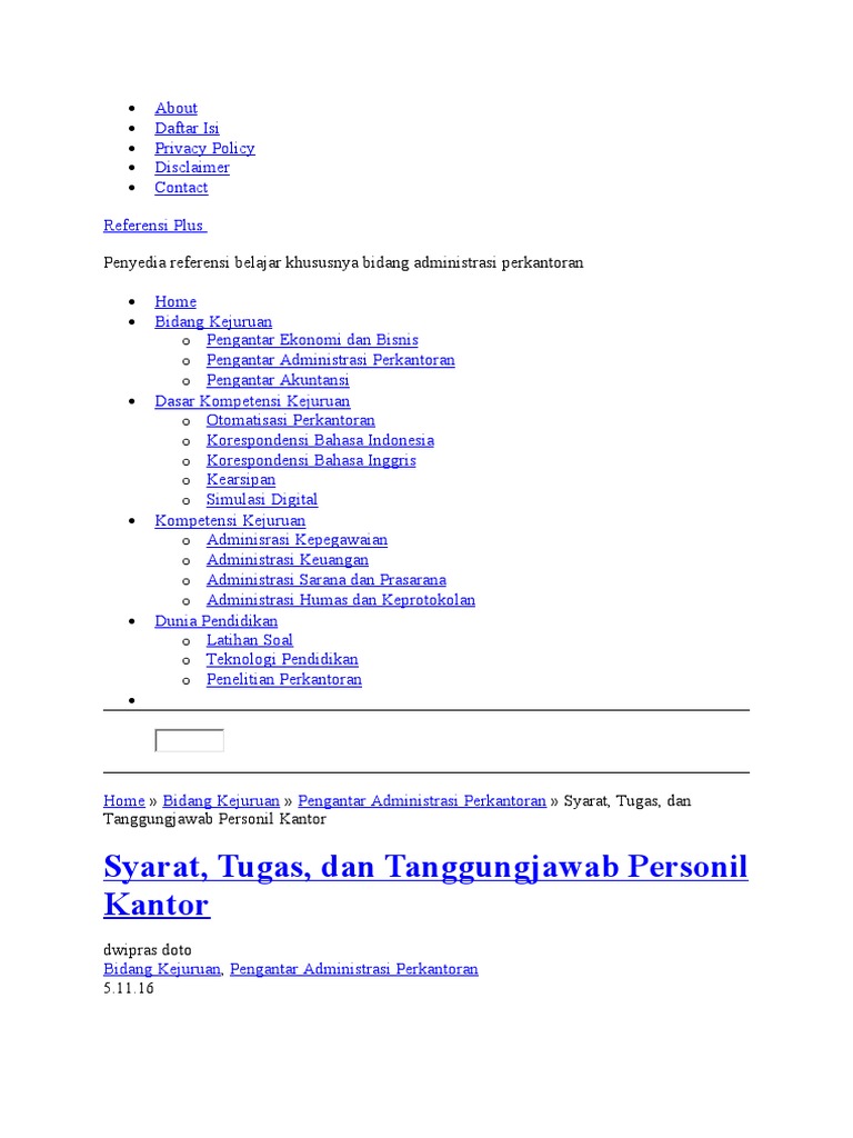 Syarat, Tugas Dan Tanggungjawab Personil Antor | PDF
