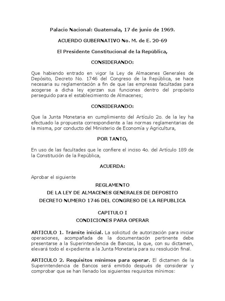 Reglamento de La Ley de Almacenes Generales de Depósito | PDF ...