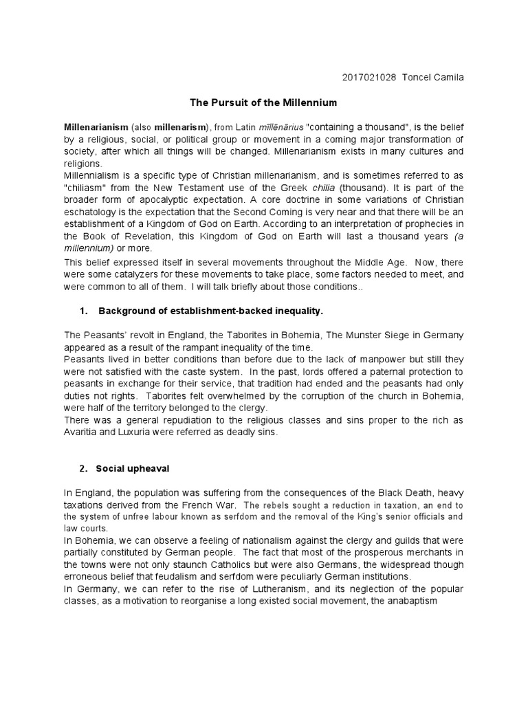 The Pursuit of The Millennium: Millenarianism (Also Millenarism), From ...