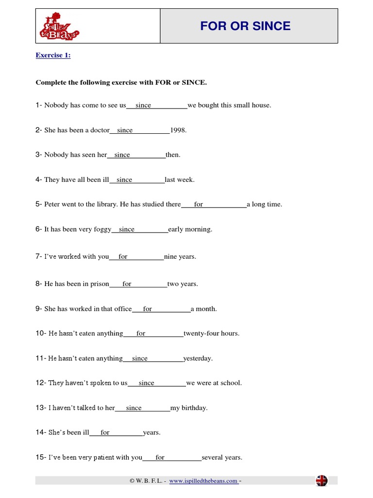 Complete The Following Exercise With FOR or SINCE | PDF | Violence