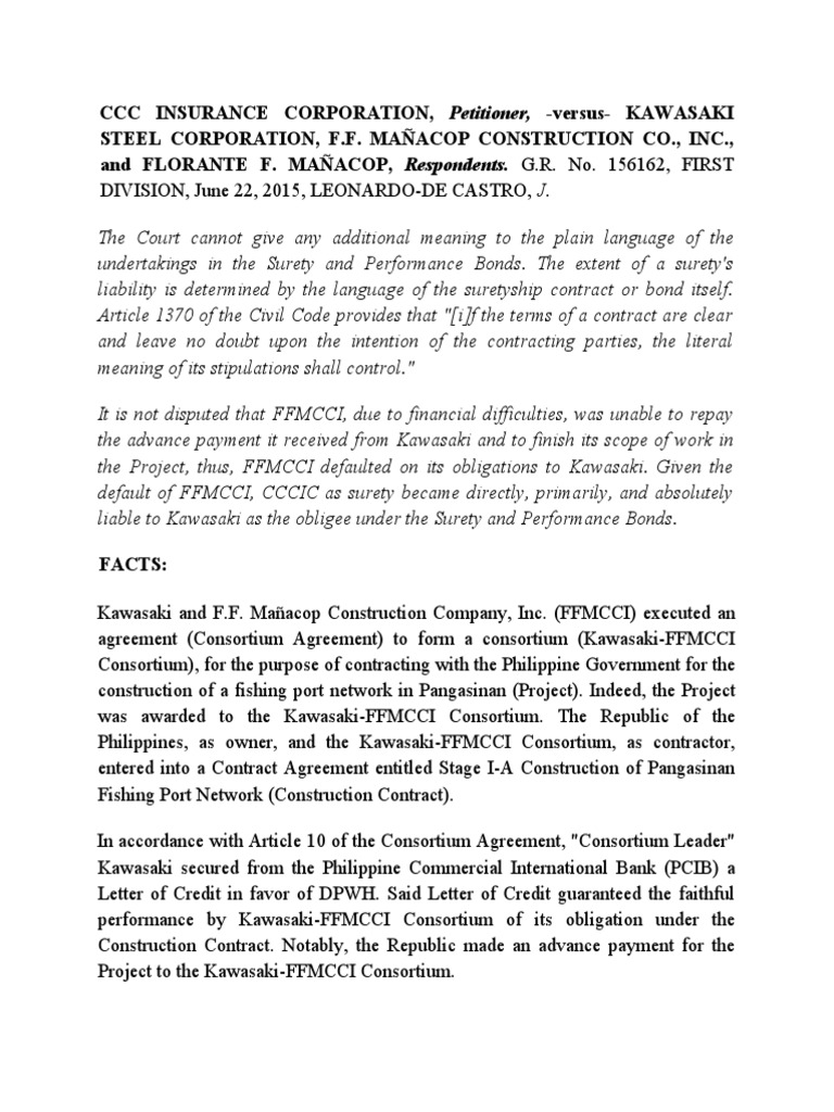 CCC Insurance vs. Kawasaki | PDF | Surety | Guarantee