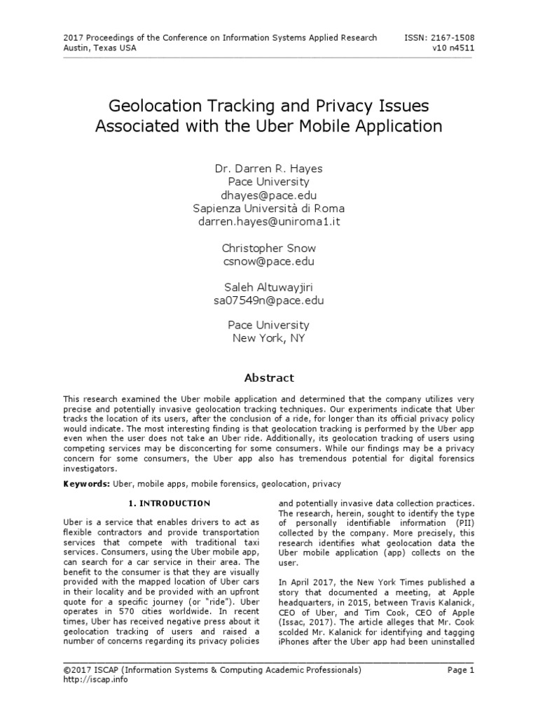 Geolocation Tracking and Privacy Issues Associated With The Uber Mobile ...
