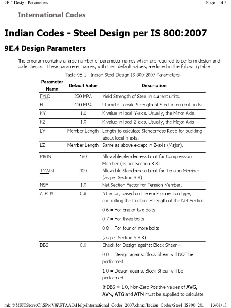 Indian Codes - Steel Design Per IS 800:2007 | PDF | Beam (Structure ...