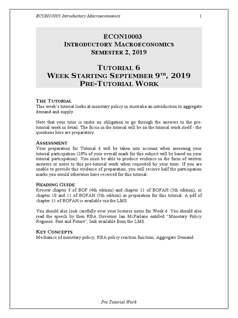 Pre-Tutorial Work for ECON10003 | PDF | Full Employment | Economies