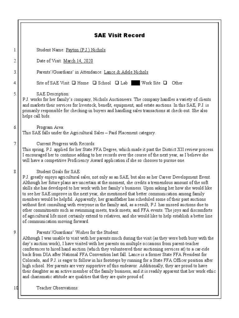 Sae Visit Form 1 | PDF | Auction | Sales