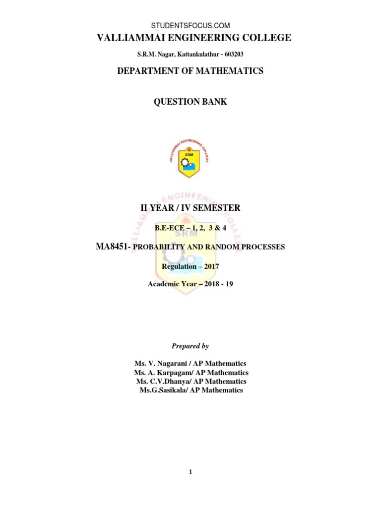MA8451-Probability and Rand Processes | PDF | Stochastic Process | Probability Distribution