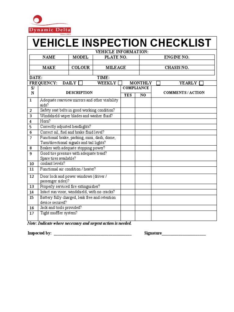 Vehicvle Inspection Checklist Format | PDF