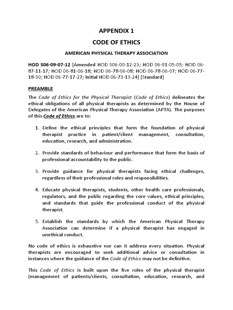 APTA Code of Ethics for Physical Therapists | PDF | Psychotherapy ...