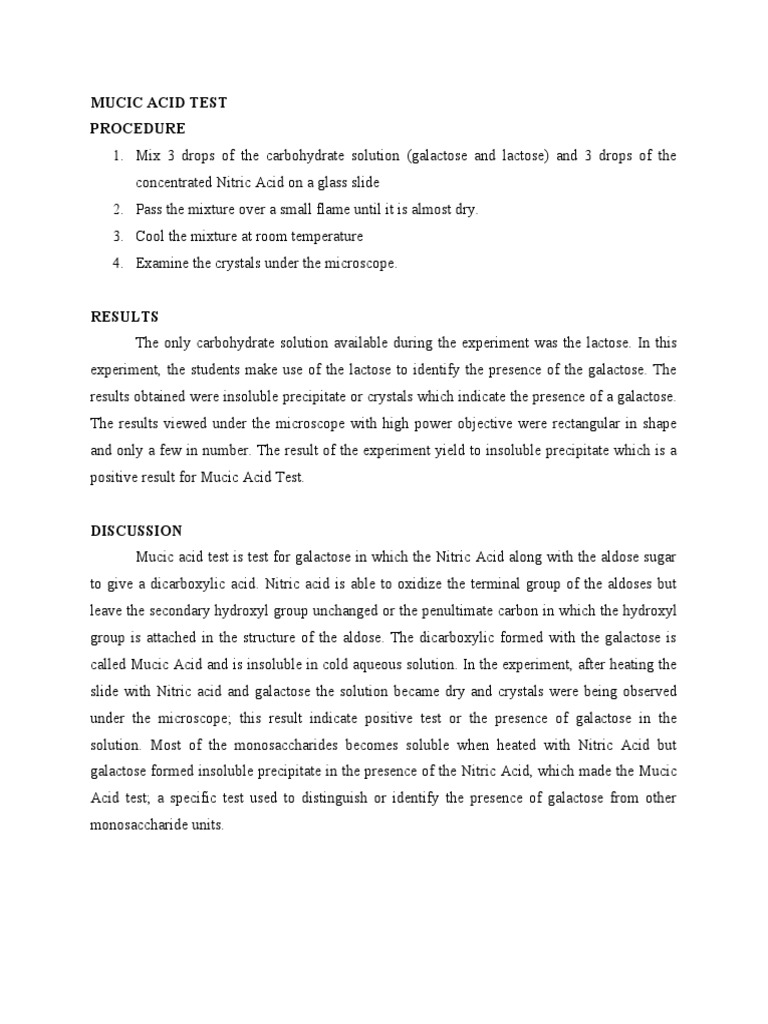Identification of Galactose Using the Mucic Acid Test: A Microscopic ...