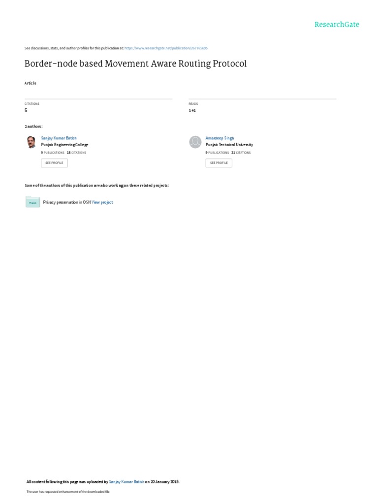 Border-Node Based Movement Aware Routing Protocol | PDF | Routing | Wireless Ad Hoc Network