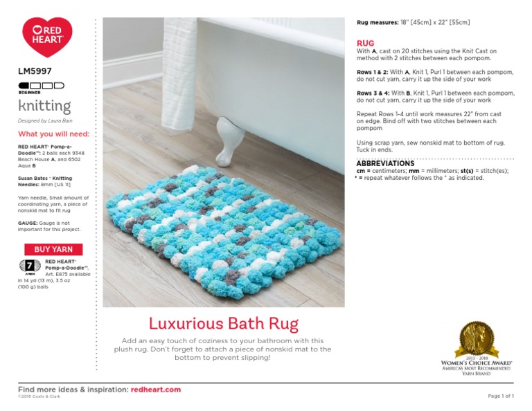 LM5997 Luxurious Bath Rug Free Knitting Pattern | PDF | Gauge (Knitting ...