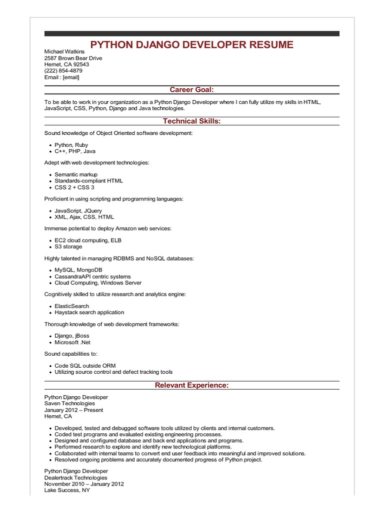 Python Django Developer Resume: Career Goal | PDF | Python (Programming ... Python Django Developer Resume: Career Goal | PDF | Python (Programming ...