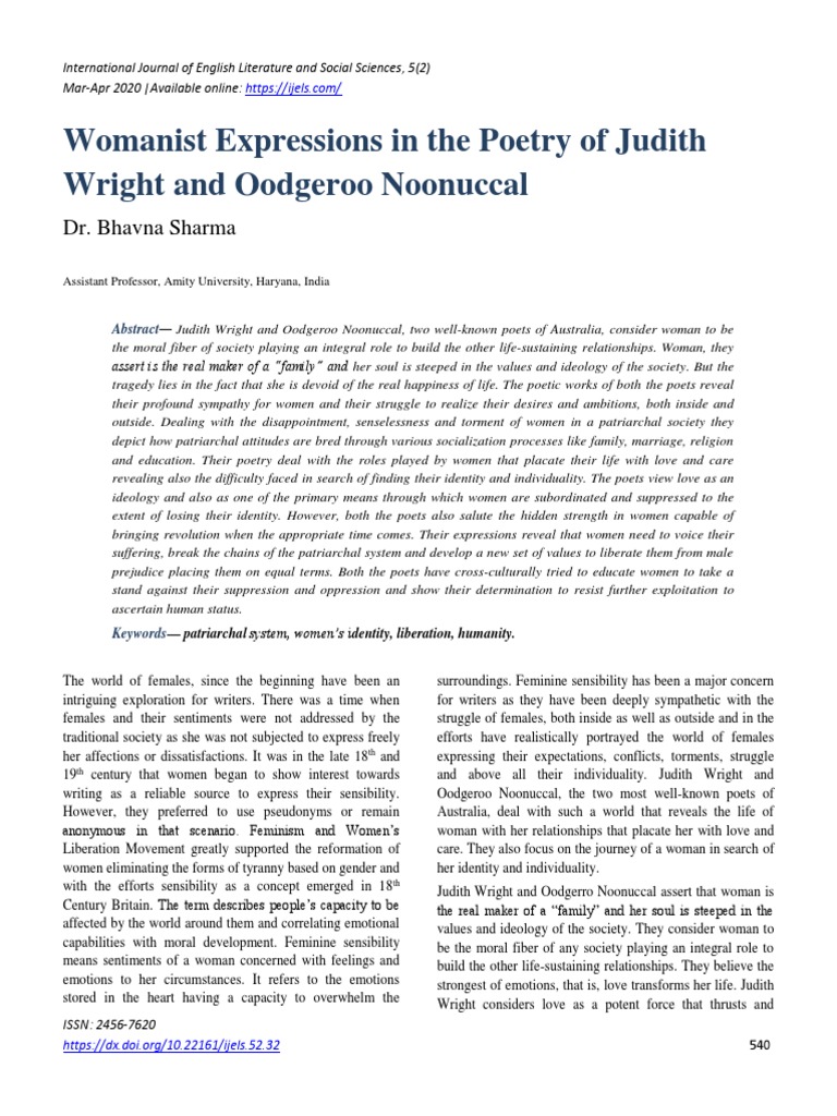 Womanist Expressions in The Poetry of Judith Wright and Oodgeroo ...