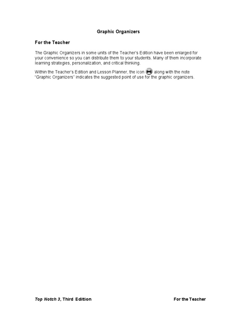 Graphic Organizers For The Teacher: Top Notch, 3 | PDF