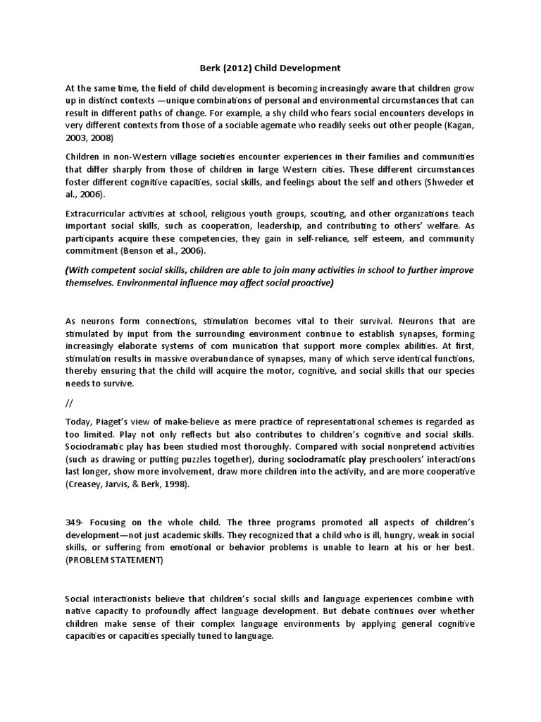 Berk (2012) Child Development | PDF | Self | Social Skills