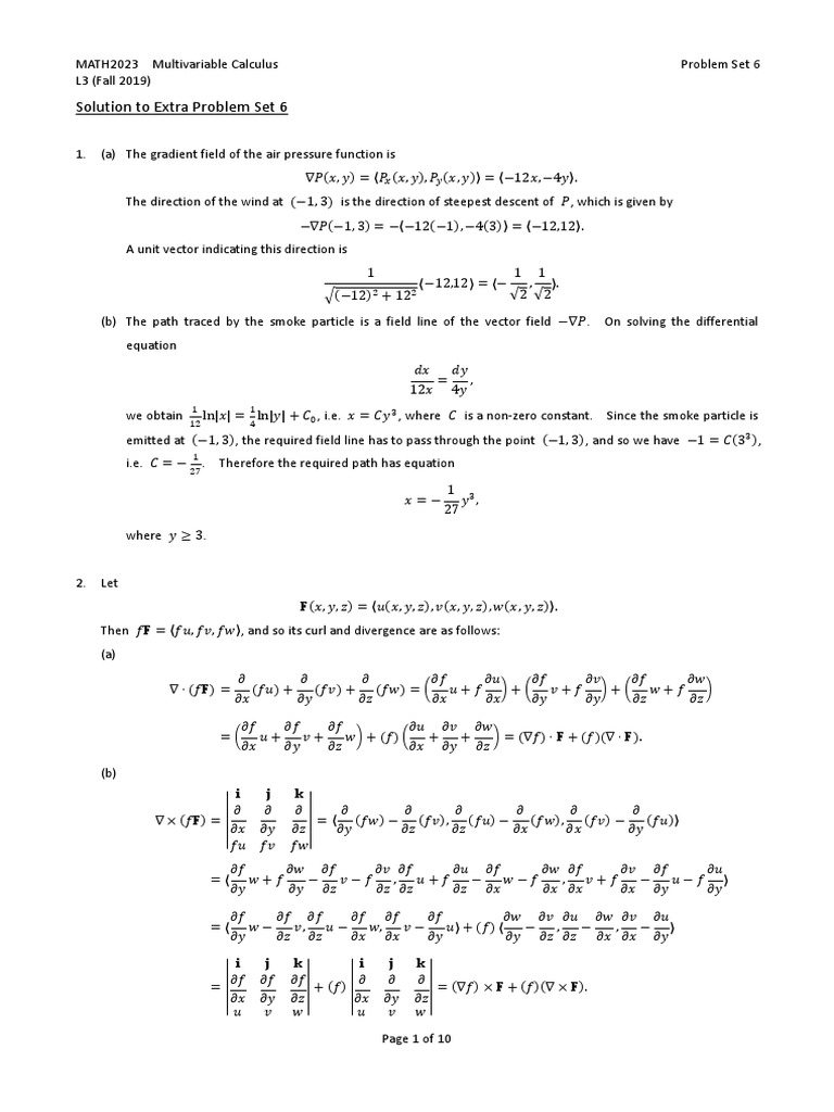 Solution To Extra Problem Set 6 | PDF | Theoretical Physics | Multivariable Calculus