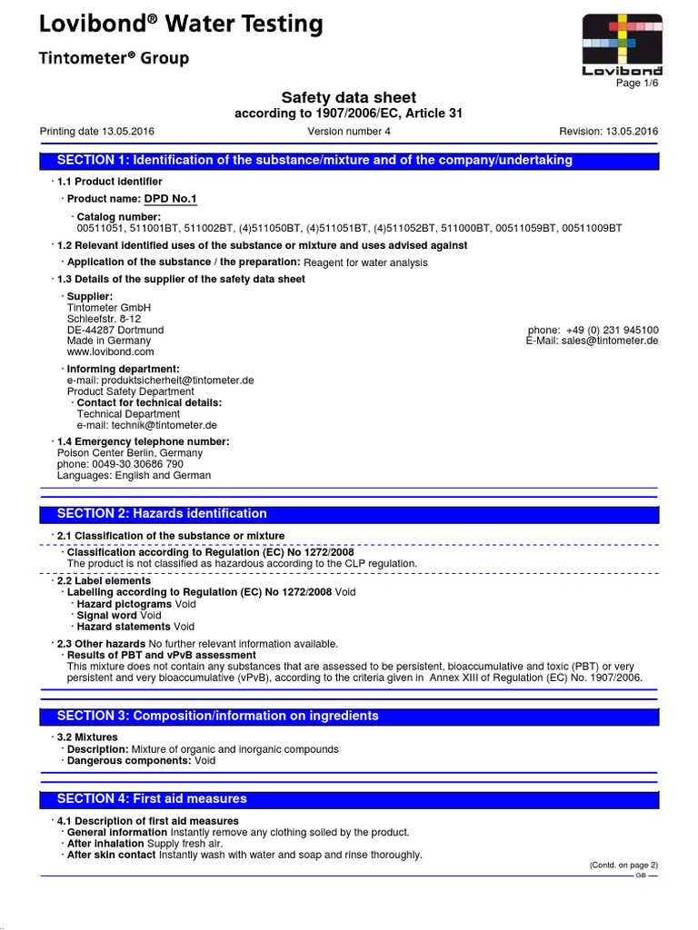 Safety Data Sheet: SECTION 1: Identification of The Substance/mixture ...