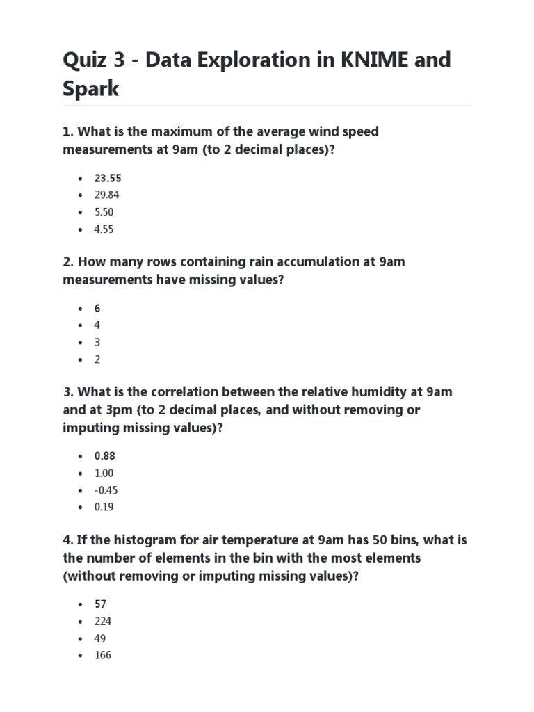 Quiz 3 - Data Exploration in KNIME and Spark | PDF