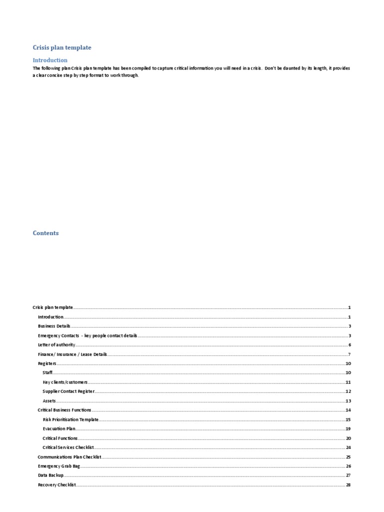Crisis Planning For Business Templates and Checklists | PDF | Internet ...