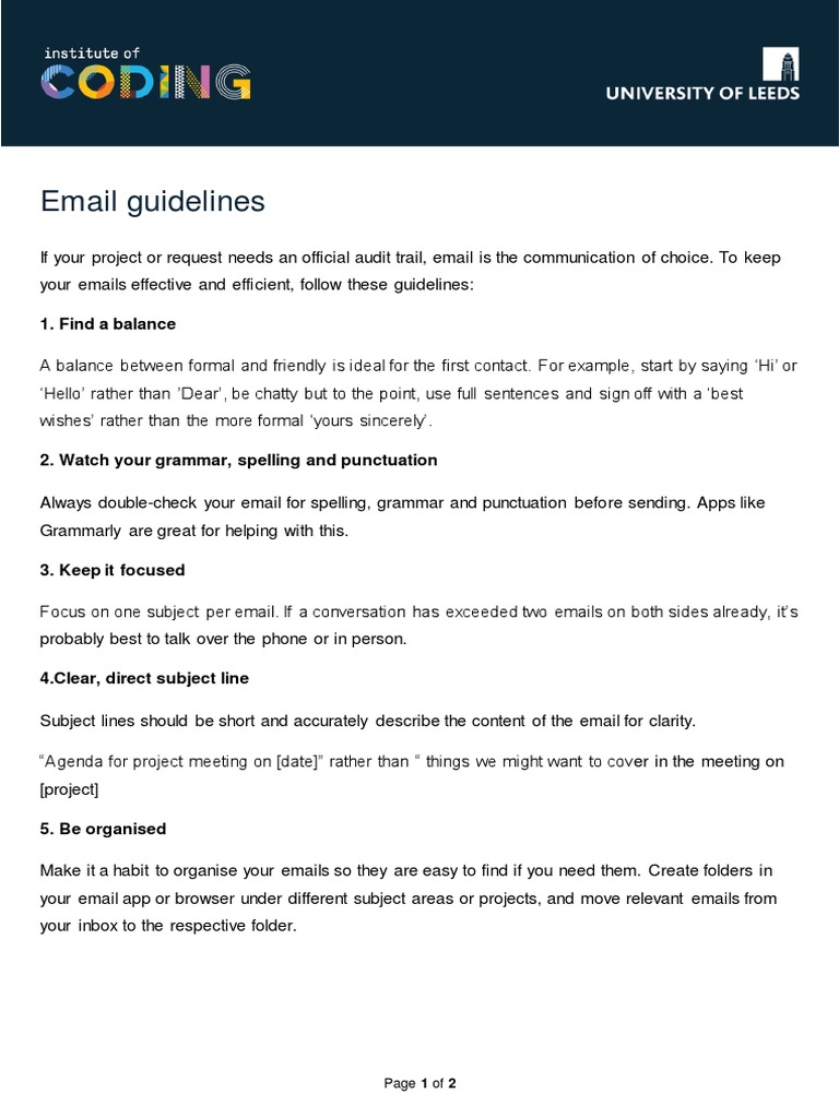 Email Guidelines: 1. Find A Balance | PDF