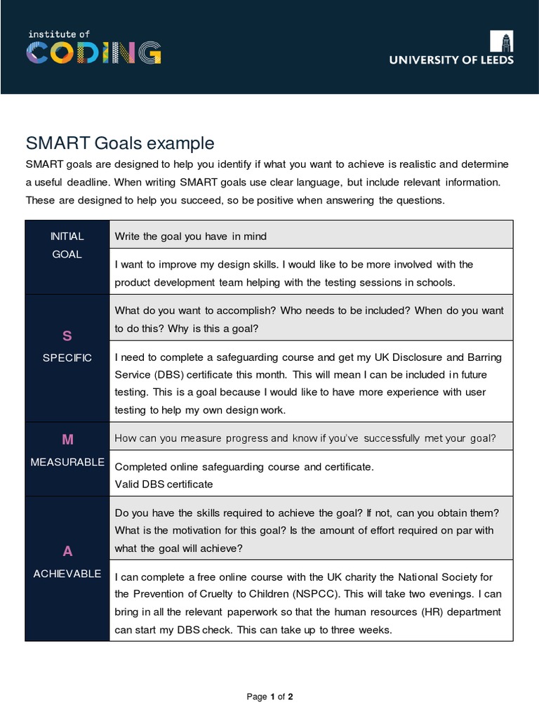 SMART Goals Example: Initial Goal | Download Free PDF | Goal | Behavior ...
