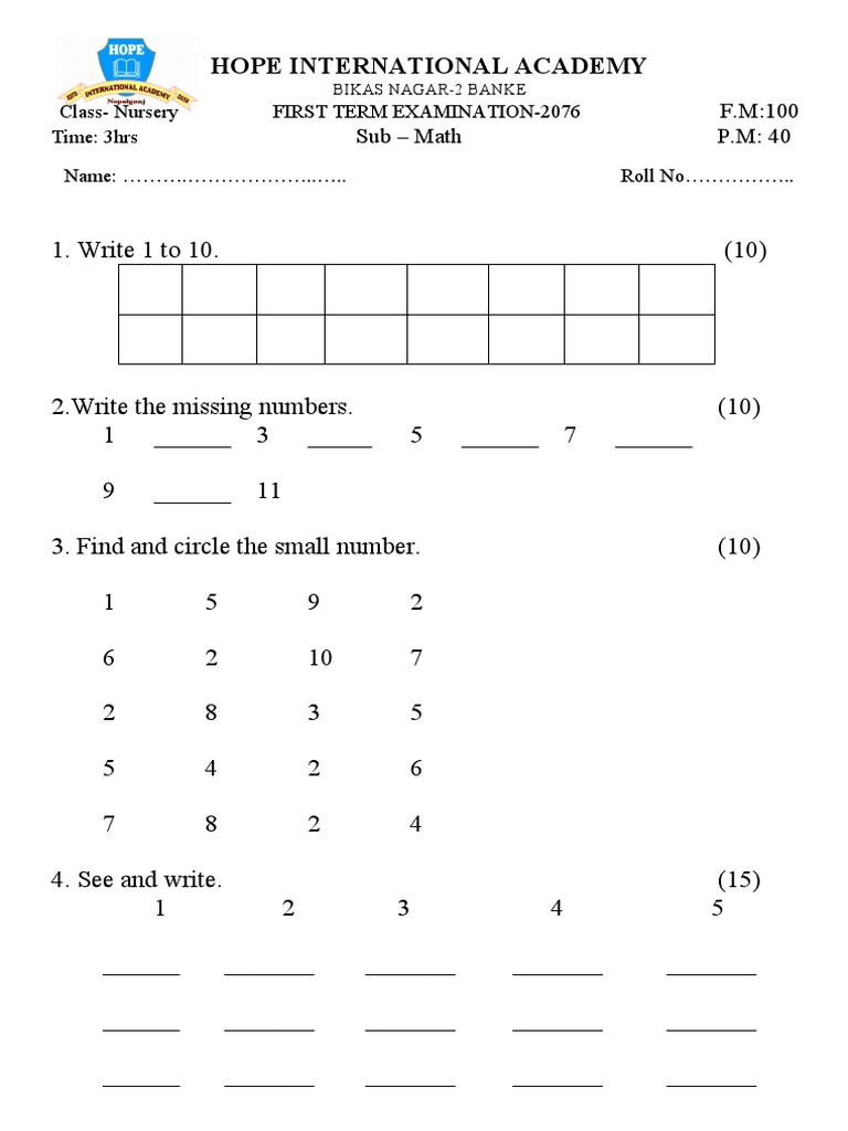 Class Nursery Maths | PDF