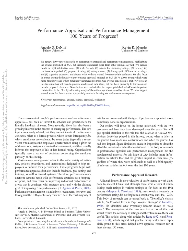 Performance Appraisal and Performance Management: 100 Years of Progress ...