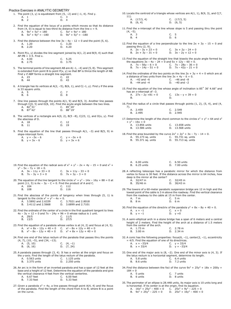 Practice Exercises in Analytic Geometry 2019 PDF | PDF | Ellipse | Space